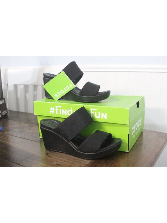 CROCS | Shoes | Leigh Ii 2strap Wedge Sandals Womens Size 8 Blackblack ...